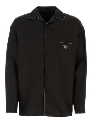 Prada Silk Shirt In Satin Finish - Black
