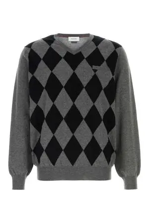 FERRAGAMO V-neck Argyle Pullover Sweater - Grey