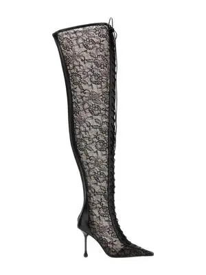 JIMMY CHOO Scarlett Lace And Nappa Leather Over-the-knee Boots - Black