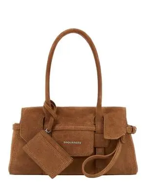 Dsquared2 DSQUARED2 Suede Shoulder Handbag With Silver Hardware Camel