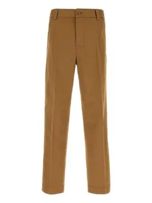 Moncler 100% Cotton Tailored Trousers - Camel