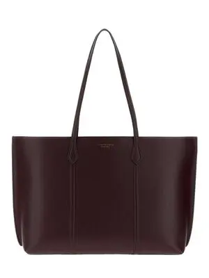 Tory Burch Leather Perry Shopping Handbag With Golden Hardware, 37.5 Cm X 28 Cm X 13.5 Cm - Purple