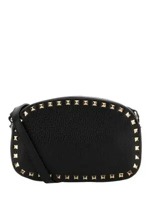 Valentino Garavani Rockstud Leather Crossbody Handbag 22cm X 15cm X 6cm With Adjustable Shoulder Strap - Black