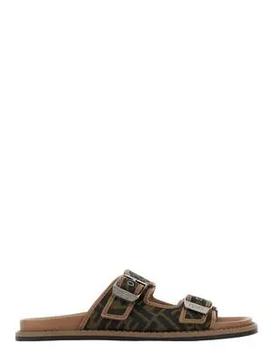 Fendi Embroidered Canvas Slippers With Leather Lining - Printed