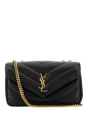 Saint Laurent Leather Mini Loulou Shoulder Handbag - Black