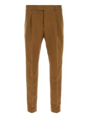 PT TORINO PT TORINO Biscuit Linen-Blend Pleated Trousers Camel