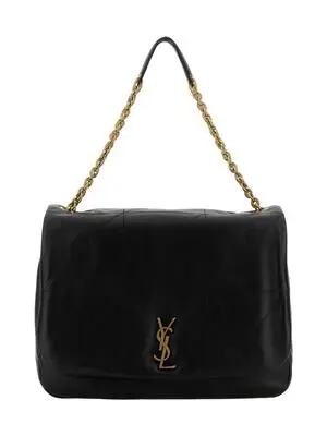Saint Laurent Leather Jamie Shopping Handbag With Antiqued Gold Hardware - Black