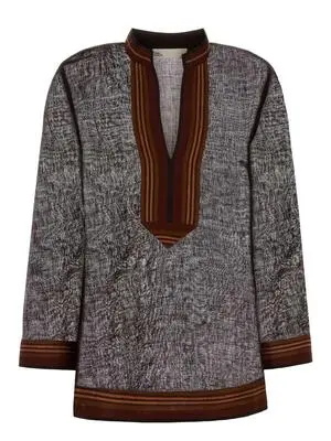 Tory Burch TORY BURCH Linen Band Collar Blouse Brown