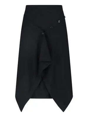 LEMAIRE Asymmetric Wrap Midi Skirt - Black
