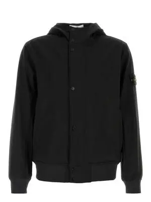 Stone Island Stretch Polyester Jacket With Hood - Black