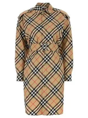 Burberry Checked Cotton Mini Shirt Dress - Printed
