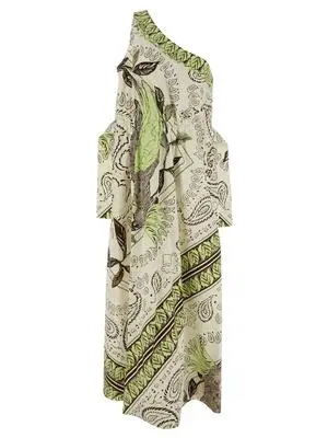 Tory Burch Tory Burch Printed Stretch Cotton One-Shoulder Dress Printed