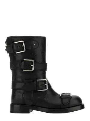 Dolce & Gabbana Leather Buckled Mid Calf Boots - Black