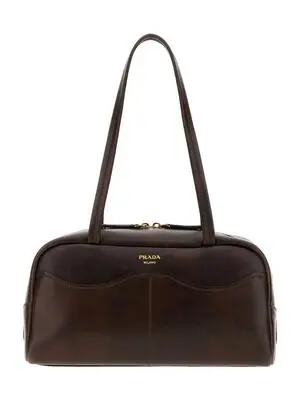 Prada Large Leather Shoulder Handbag - Brown