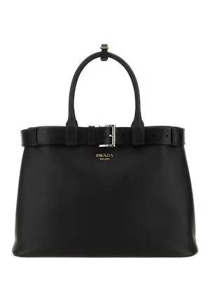 Prada Nappa Leather Buckle Handbag - Black