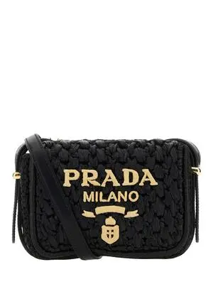 Prada PRADA Raffia Crossbody Handbag Black