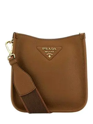 Prada Mini Vitello Leather Crossbody Handbag - Camel