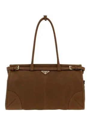 Prada Large Leather Bonnie Shopping Handbag - Brown