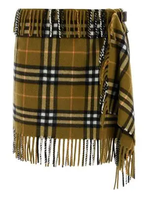 Burberry Plaid Wool & Cashmere Mini Skirt With Fringe - Printed