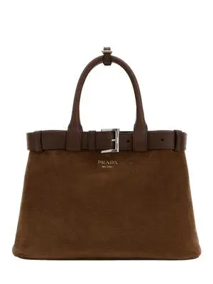 Prada PRADA Medium Suede Shoulder Handbag Brown