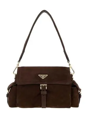 Prada Suede Shoulder Handbag - Brown