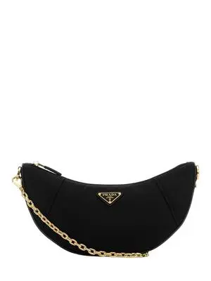 Prada Half-moon Recycled Nylon Shoulder Bag With Adjustable Strap - Black