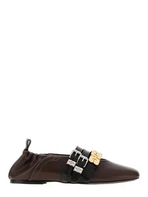 GANNI GANNI Synthetic Leather Ballerina Flats With Buckle Detailing Brown