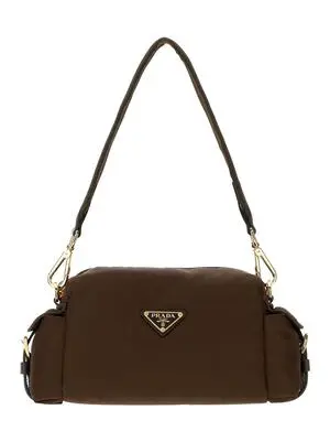 Prada Practical Canvas Shoulder Handbag With Gold-tone Hardware, 27 Cm X 13 Cm X 10 Cm - Brown