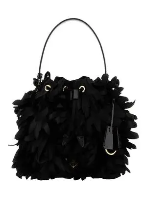 Prada Embellished Satin Mini Bucket Handbag - Black