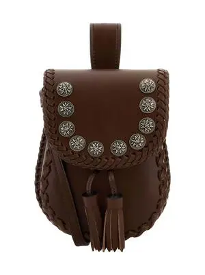 Prada Leather Crossbody Handbag With Studs And Tassels - Brown