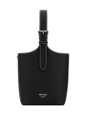 Prada 15cm X 20cm X 9cm Bovine Leather Shoulder Handbag - Black