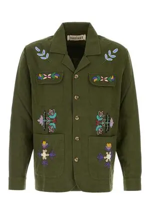 BAZISZT Embroidered Cotton Blazer - Green