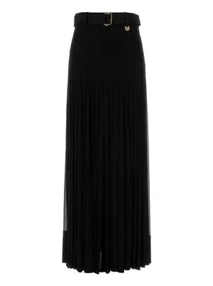 BURBERRY BURBERRY Pleated Belted Viscose Crepe Midi Skirt
