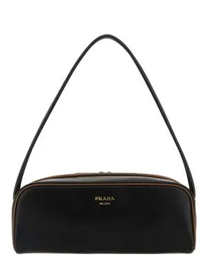 Prada Style Leather Shoulder Handbag With 21cm Handle Height - Black
