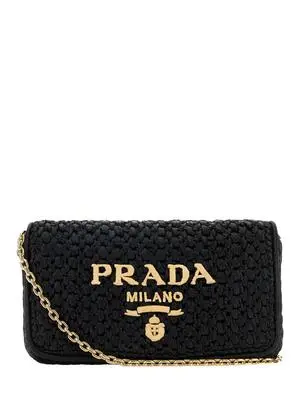 Prada Raffia Crossbody Handbag With Golden Hardware - Black
