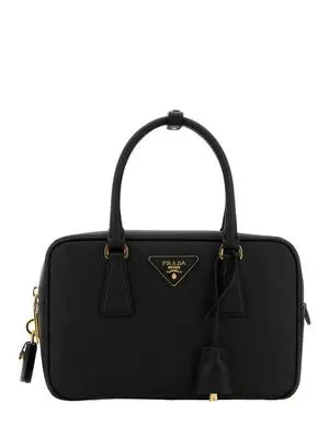 Prada Leather Handbag With Golden Hardware - Black