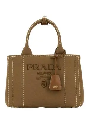 Prada Structured Canvas Handbag With Gold-tone Hardware - Camel