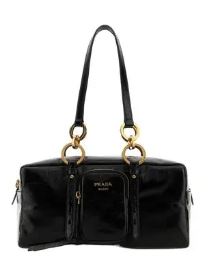 Prada Leather Handbag With Gold-tone Hardware - Black