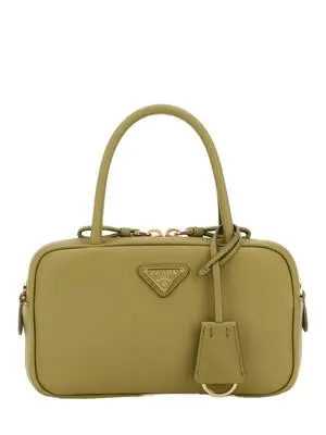Prada Leather Handbag With Top Handle And Shoulder Strap - Green