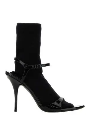 Balenciaga Avenue Sock Leather Sandals With 11 Cm Stiletto Heel - Black