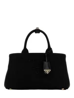 Prada Canvas Shopping Handbag With Adjustable Strap - Black