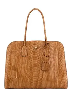 Prada Python Leather Shopping Handbag With Golden Hardware - Orange
