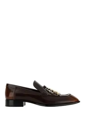 Loewe Chocolate Leather Loafers With Chain Detailing - Brown