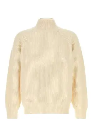 Le Kasha Lette" Organic Cashmere High Neck Ribbed Sweater - White