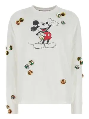 Coperni Mickey Graphic Sequin Embellished Organic Cotton T-shirt - White