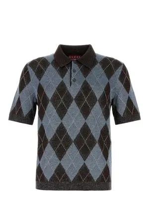 GUCCI Gucci Embroidered Checked Wool-Blend Polo Shirt
