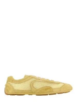 Prada PRADA Montecarlo Suede & Mesh Lace-Up Sneakers Yellow