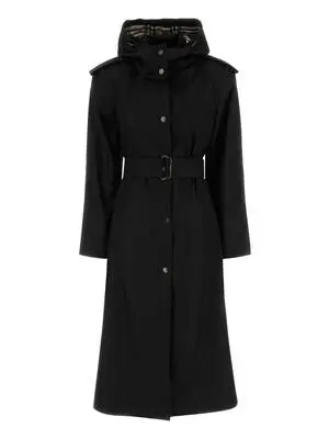 Burberry Nylon Trench Jacket With Hood And Belt - Black