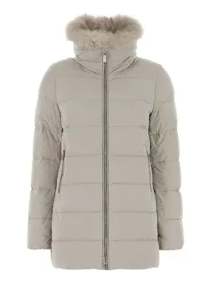 MOORER Lightweight Nylon Down Jacket With Detachable Hood And Fur Trim - Grey