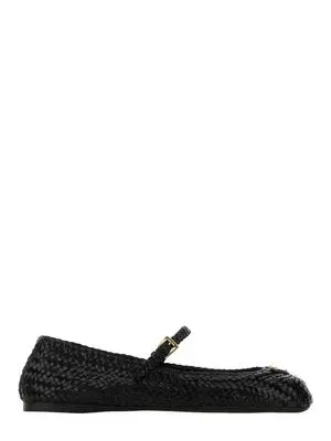 Prada PRADA Woven Ballerina Flats With Ankle Strap Black